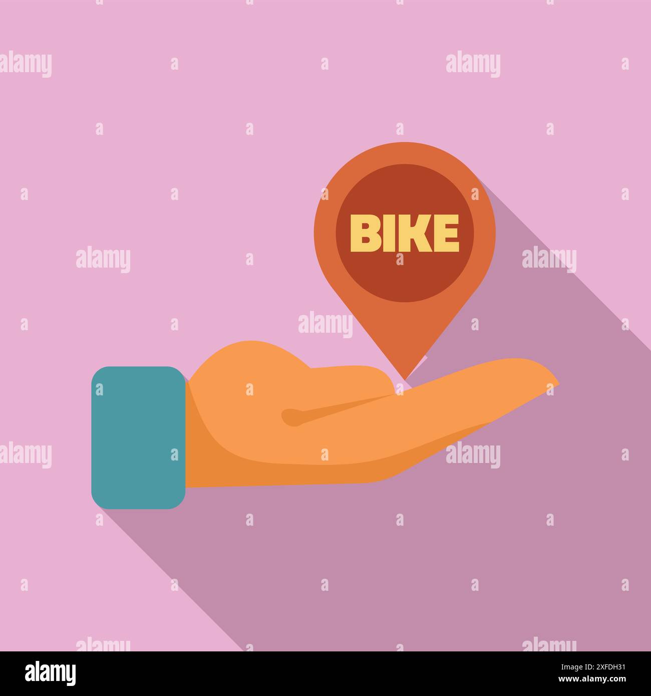 Hand is holding a bike location pin, indicating a bike sharing point ...
