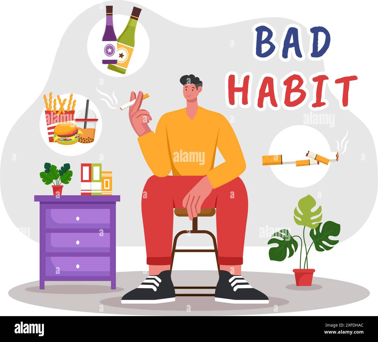 Vector Illustration of Bad Habits Featuring Unhealthy Lifestyles such ...