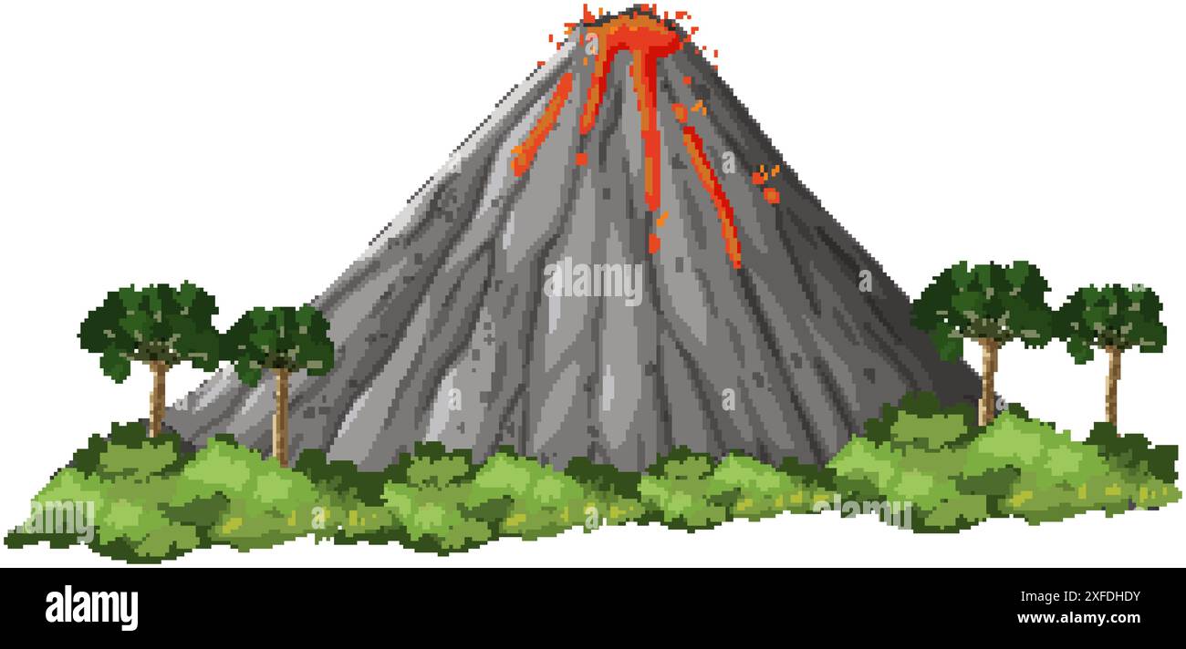Volcano erupting with lava, surrounded by trees Stock Vector Image ...