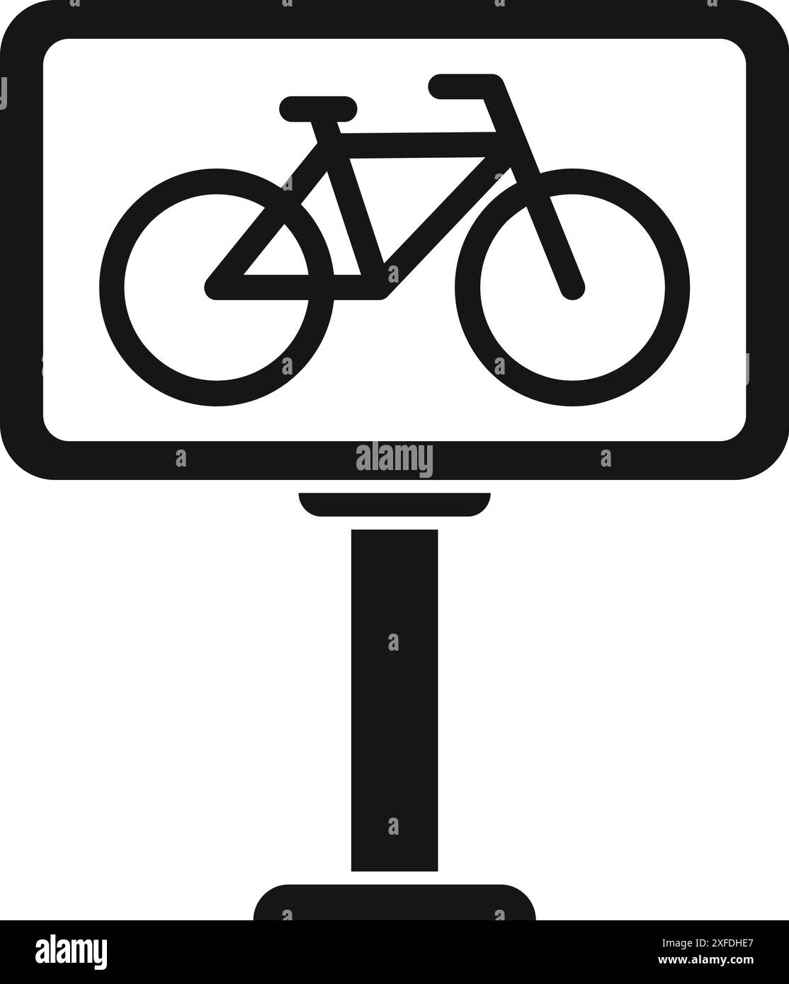 Simple black and white icon of a bicycle parking sign, indicating a ...