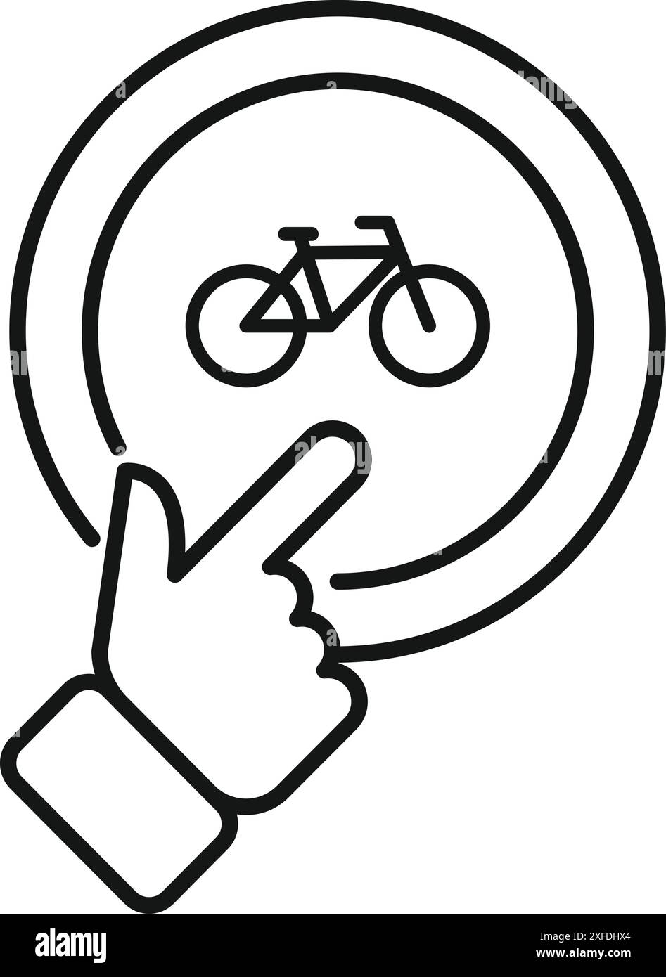 Line drawing of a cursor clicking on a bicycle icon, symbolizing the ...
