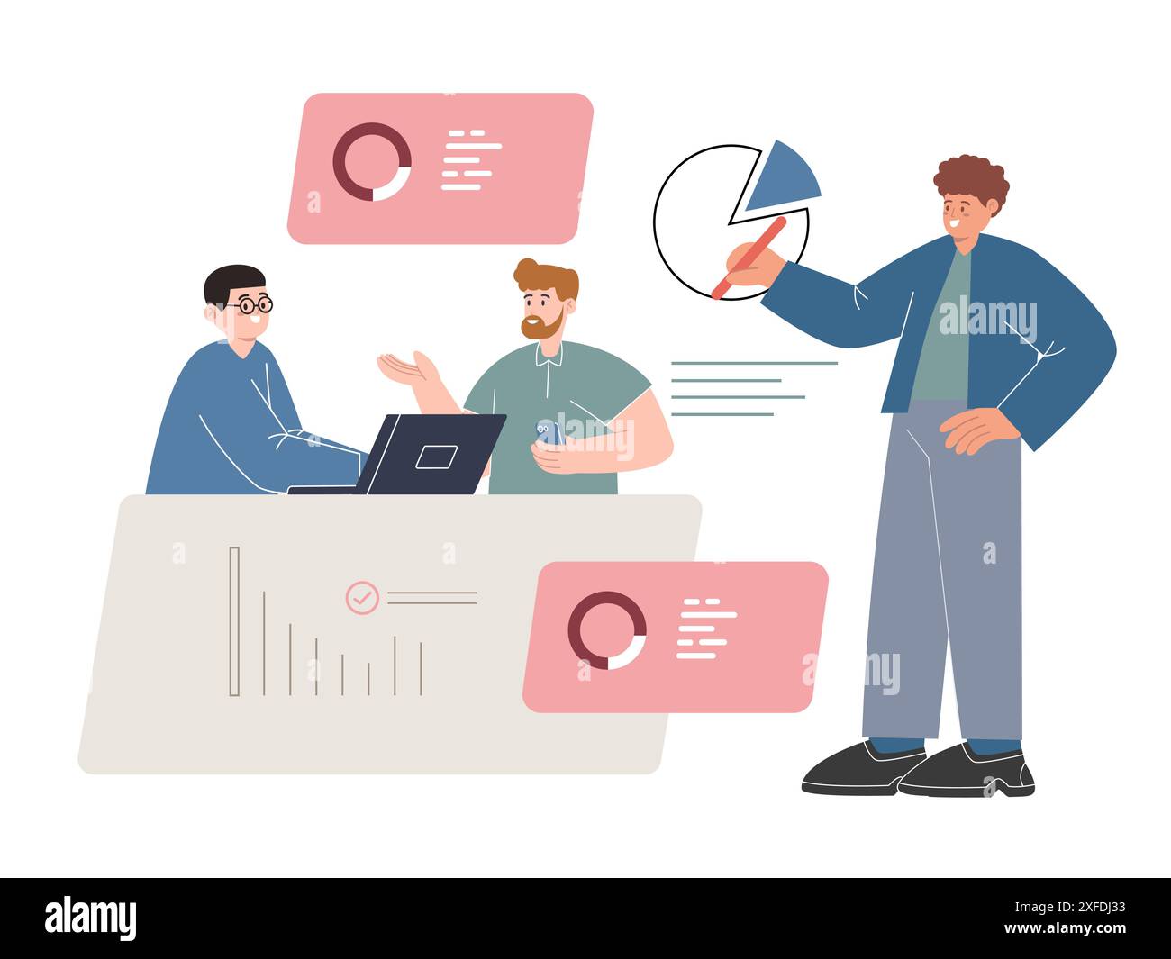 Meeting with stakeholder shareholder of company discuss pie chart team ...