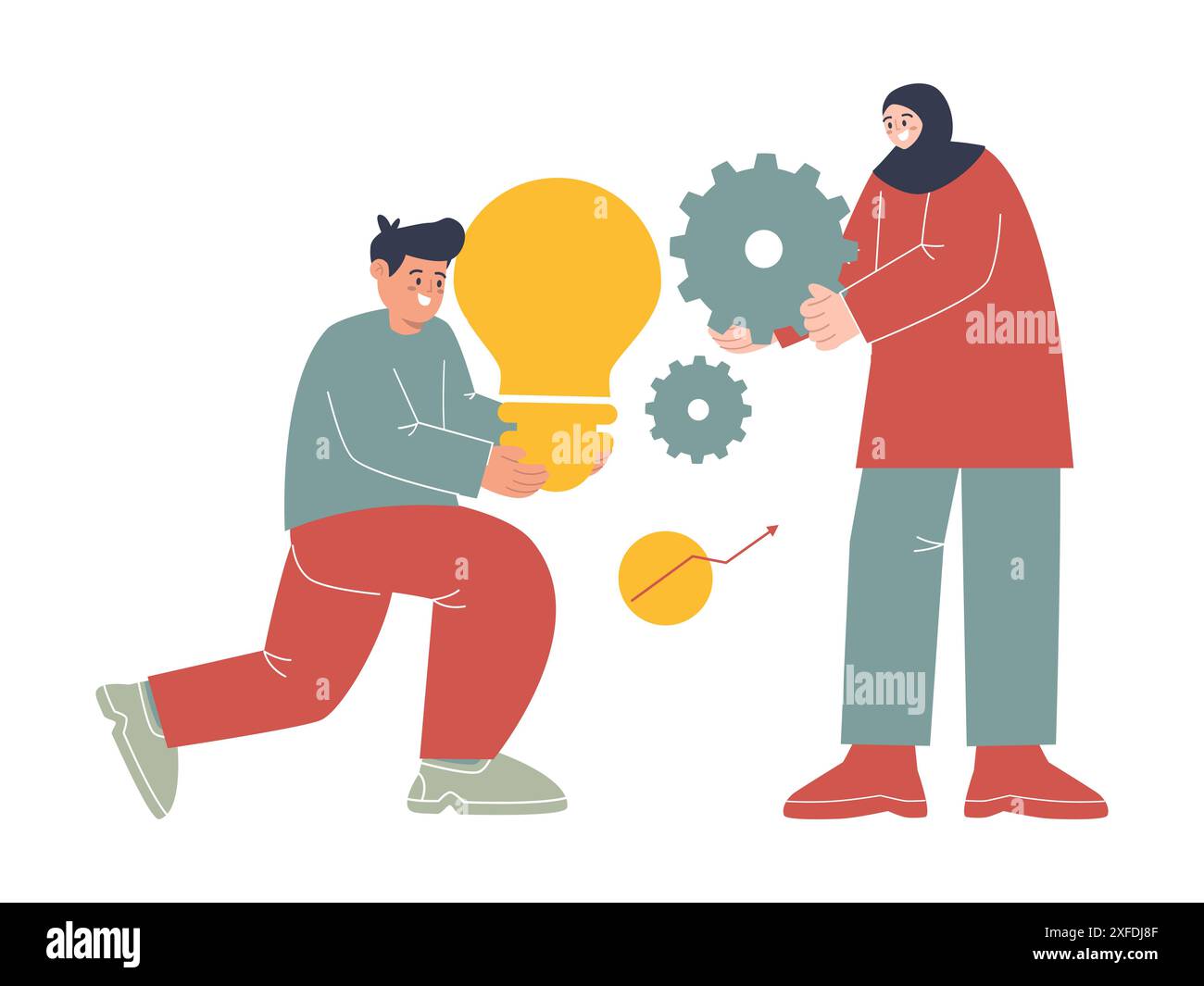 Man giving creative idea bulb lamp for working gears symbol of ideas ...