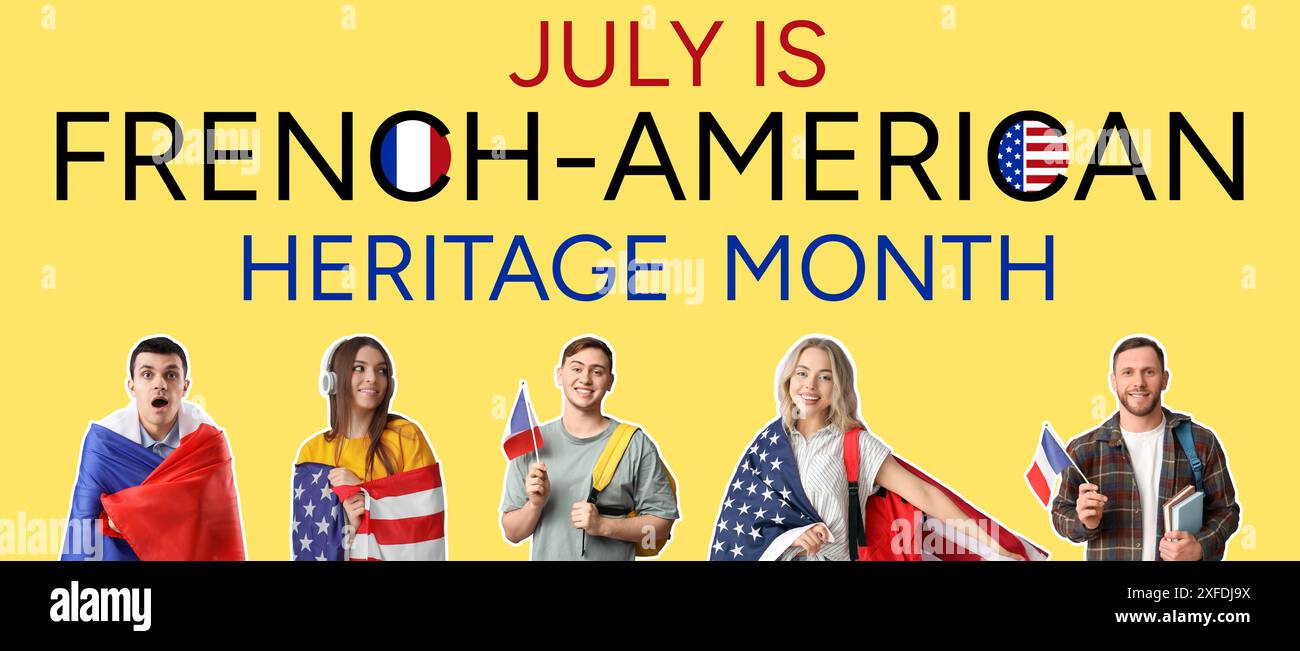 Festive banner for French-American Heritage Month with young students ...