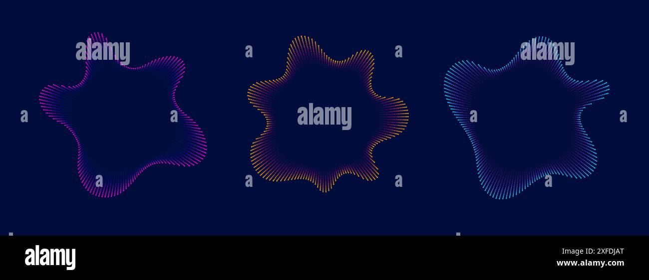 Colorful radial sound wave line pattern set. Circular audio, music ...