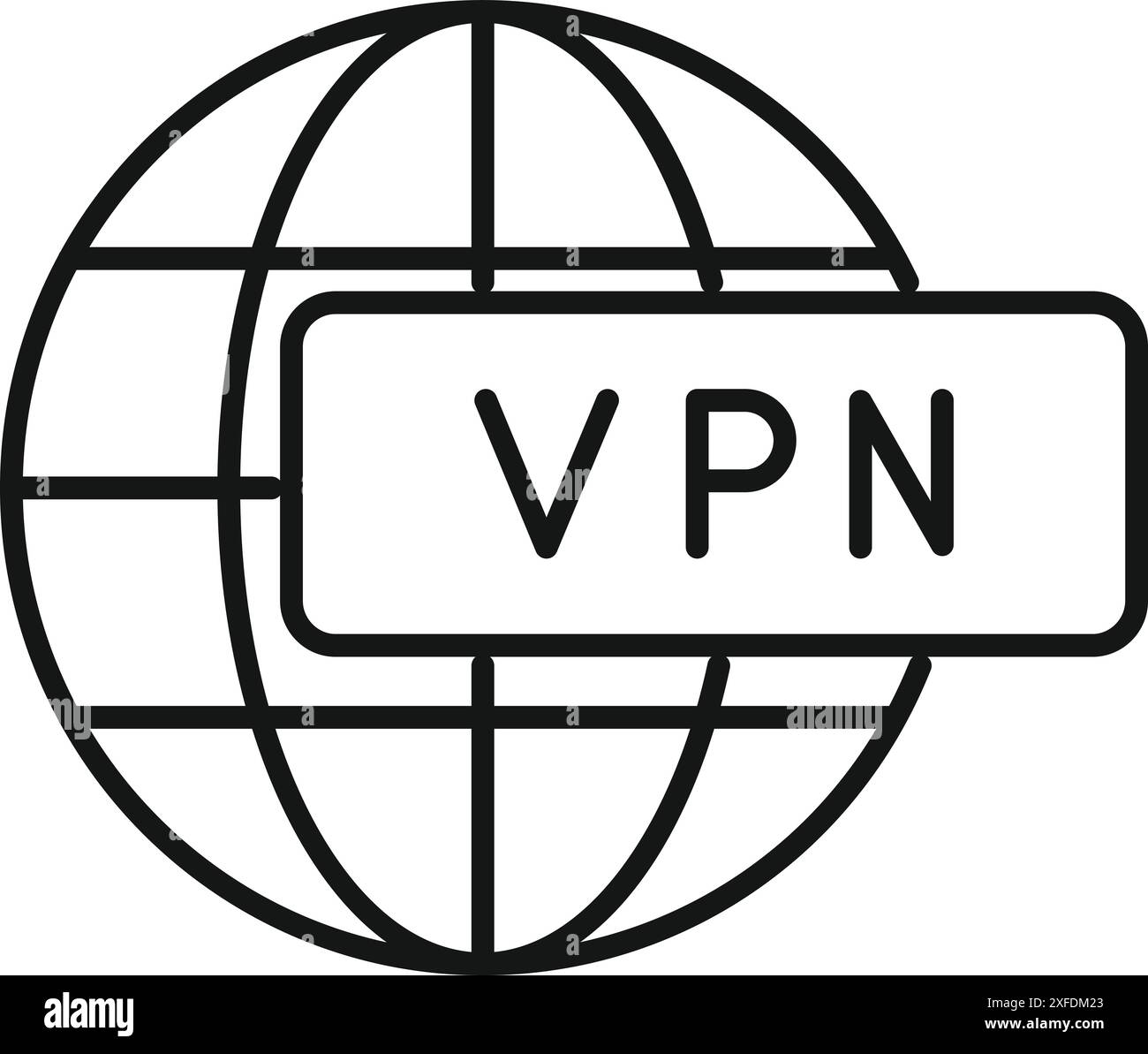 Line art icon of a globe with a vpn banner, symbolizing global network ...