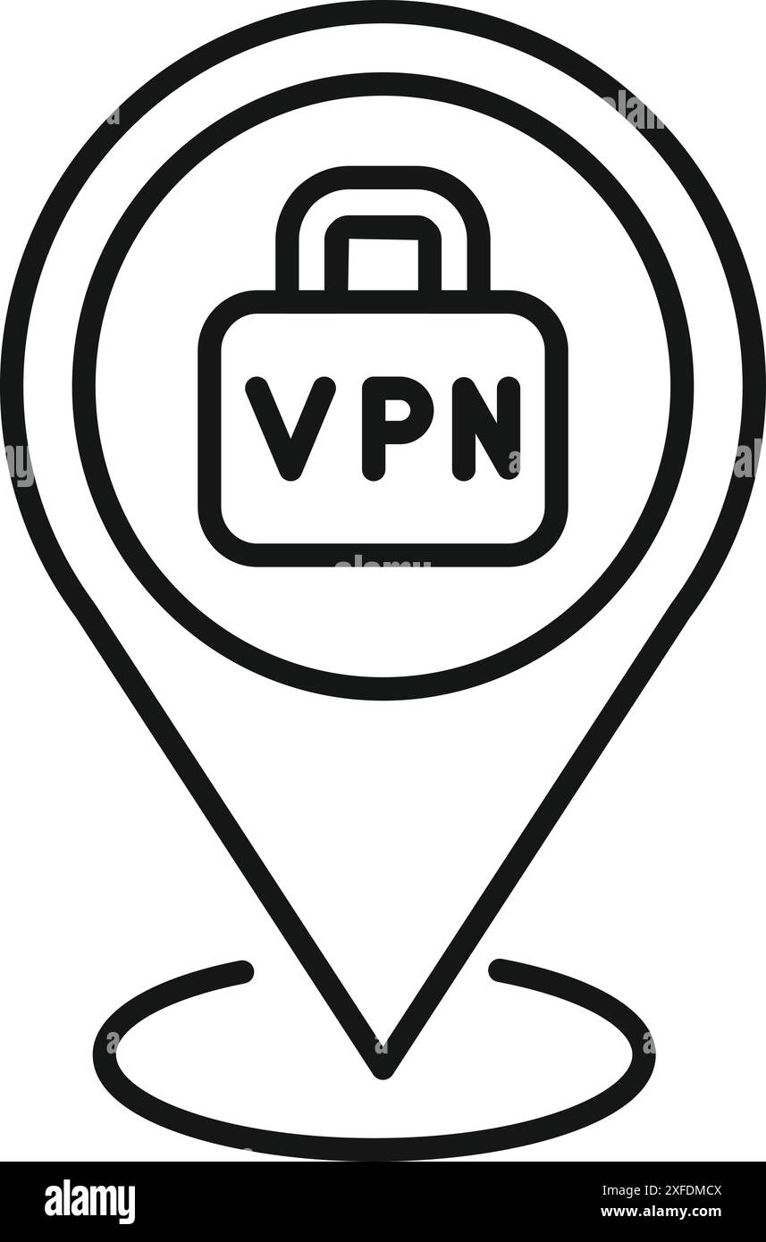 Location pin is pointing a vpn lock icon, representing a secure and ...