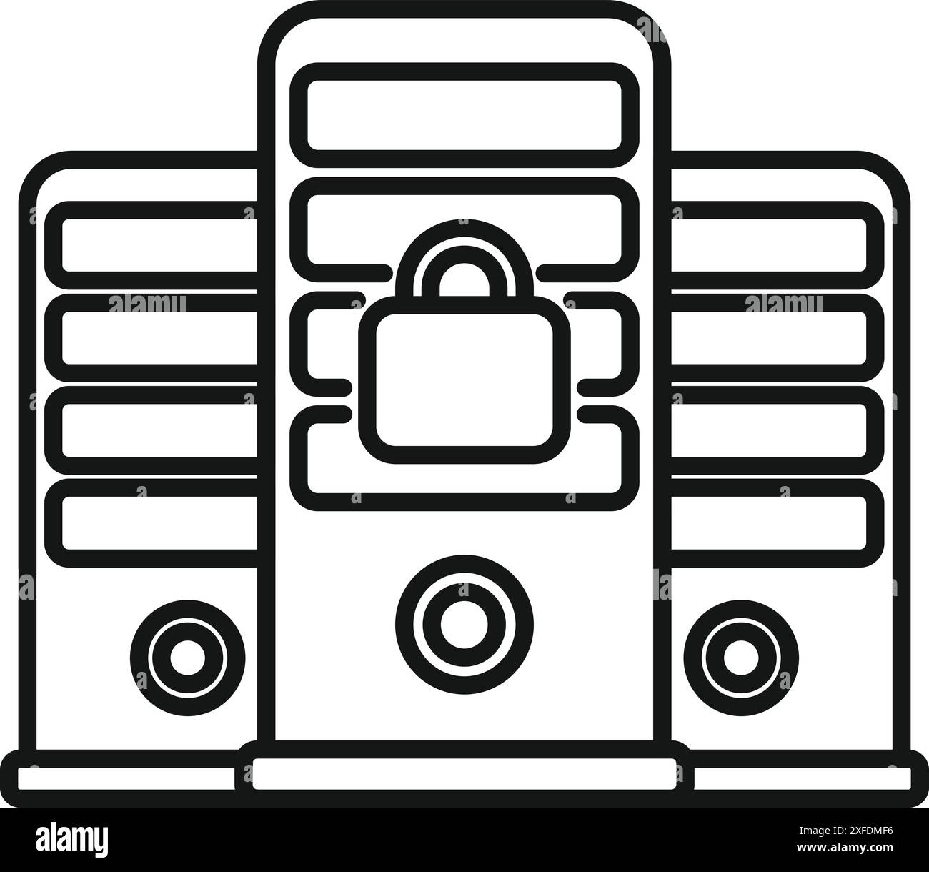 Line art style icon of a data center with a padlock, representing data ...