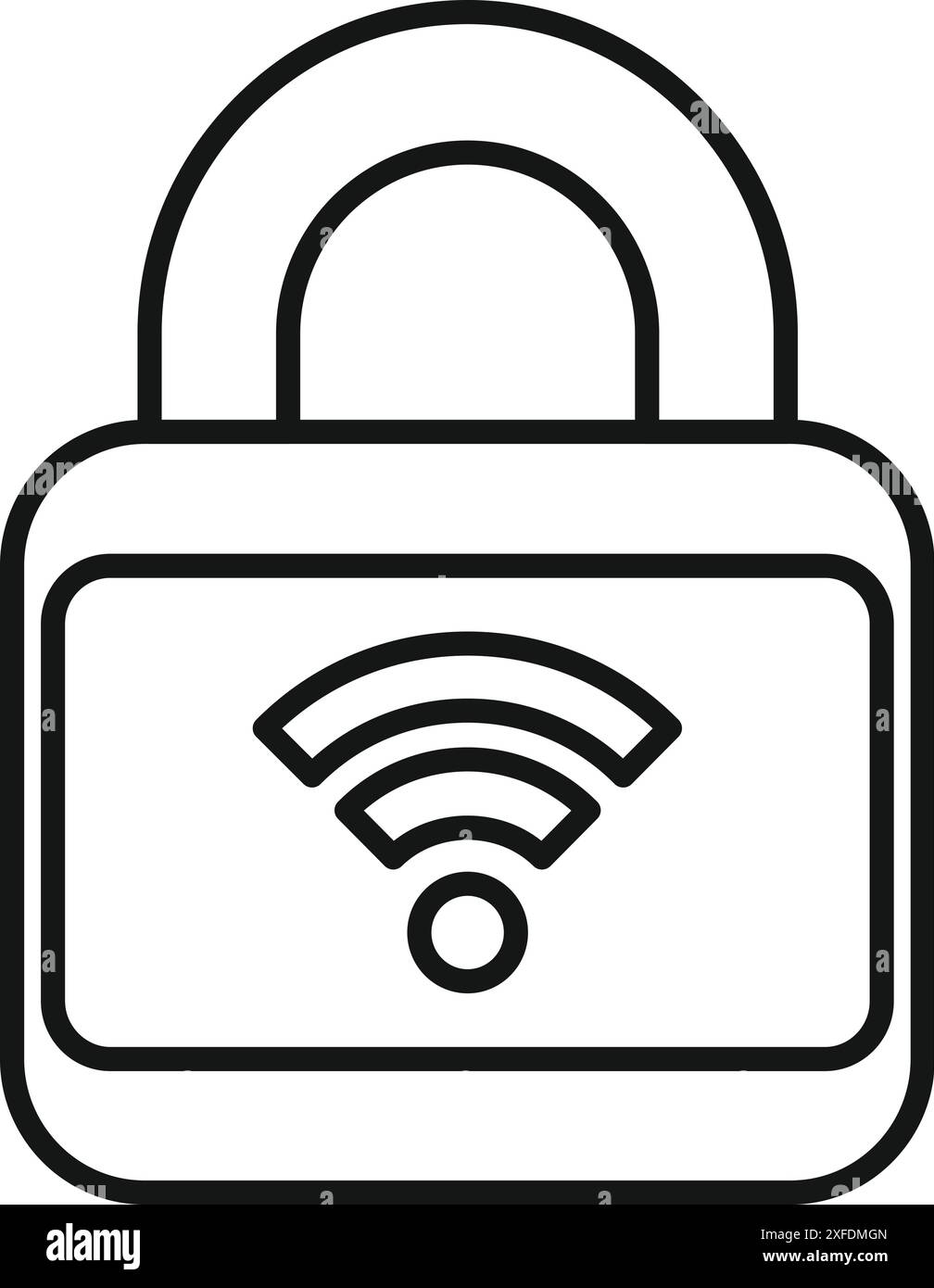 Line art icon of a padlock containing a wifi symbol, representing ...