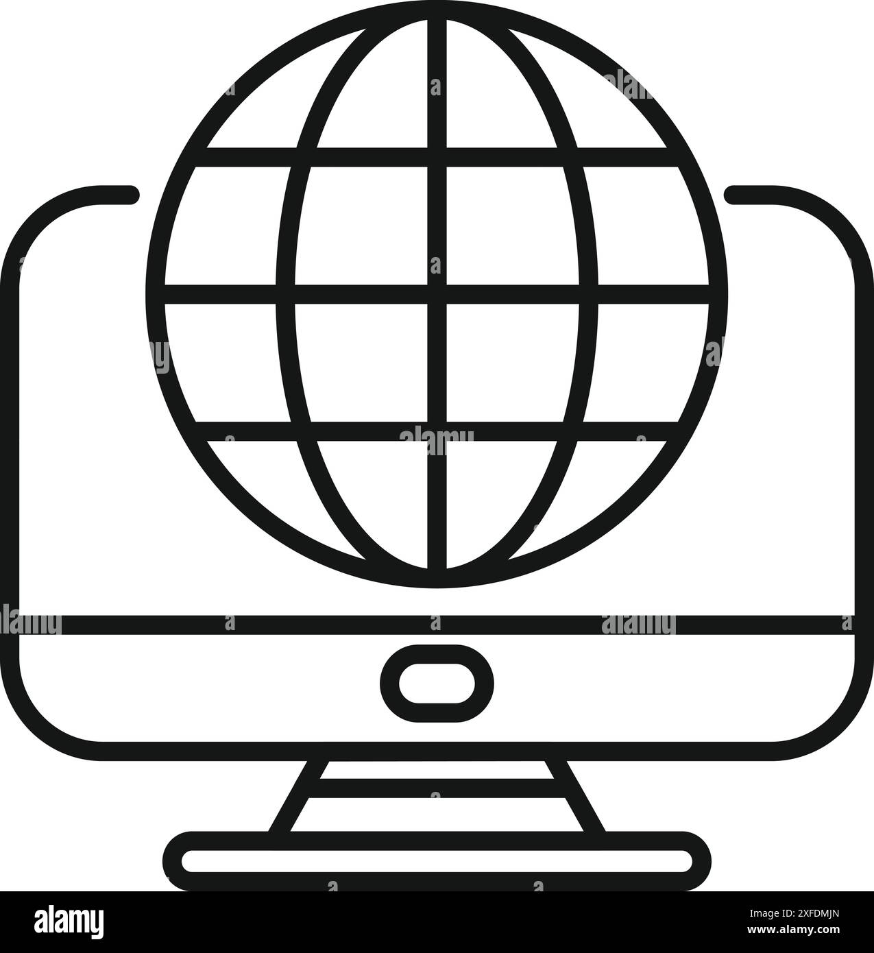 Computer monitor displaying a globe icon, symbolizing global network ...