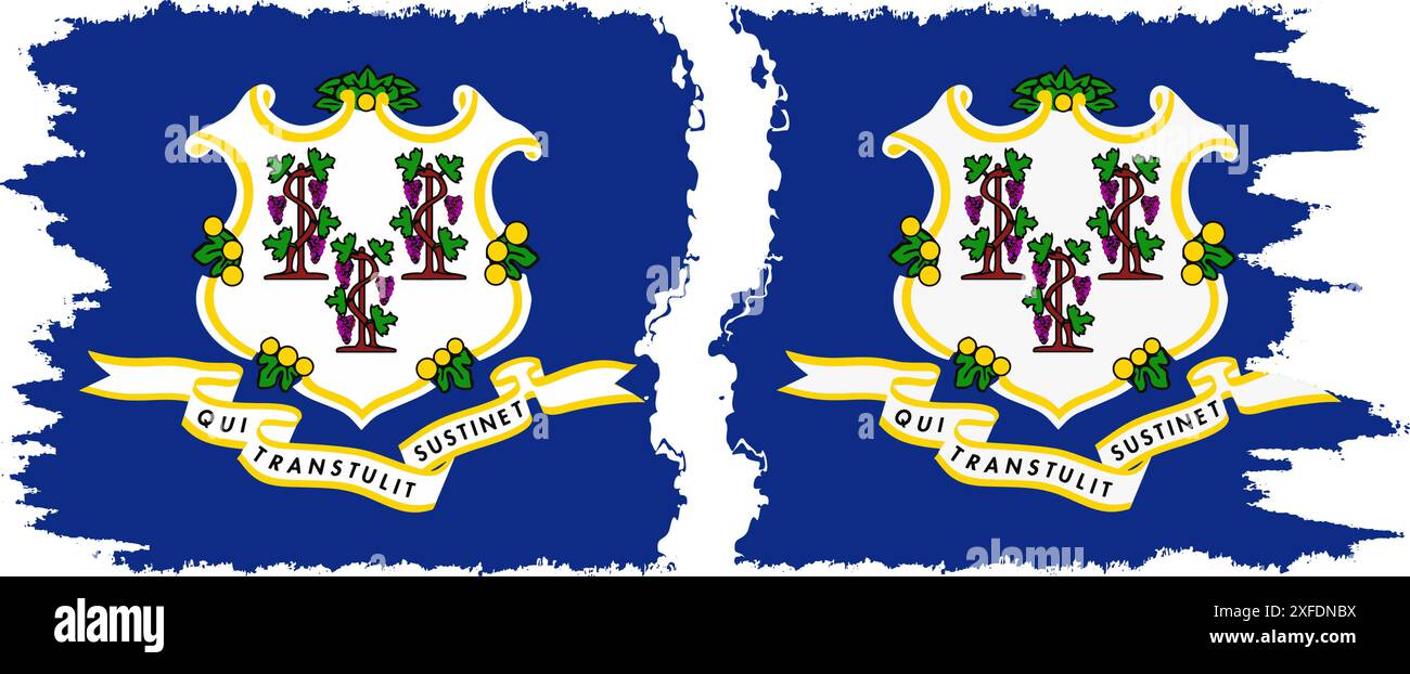 Connecticut and Connecticut states grunge brush flags connection ...