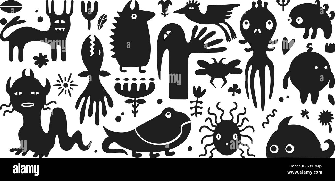 Strange creatures. Fictional monsters imaginary plants and animals ...