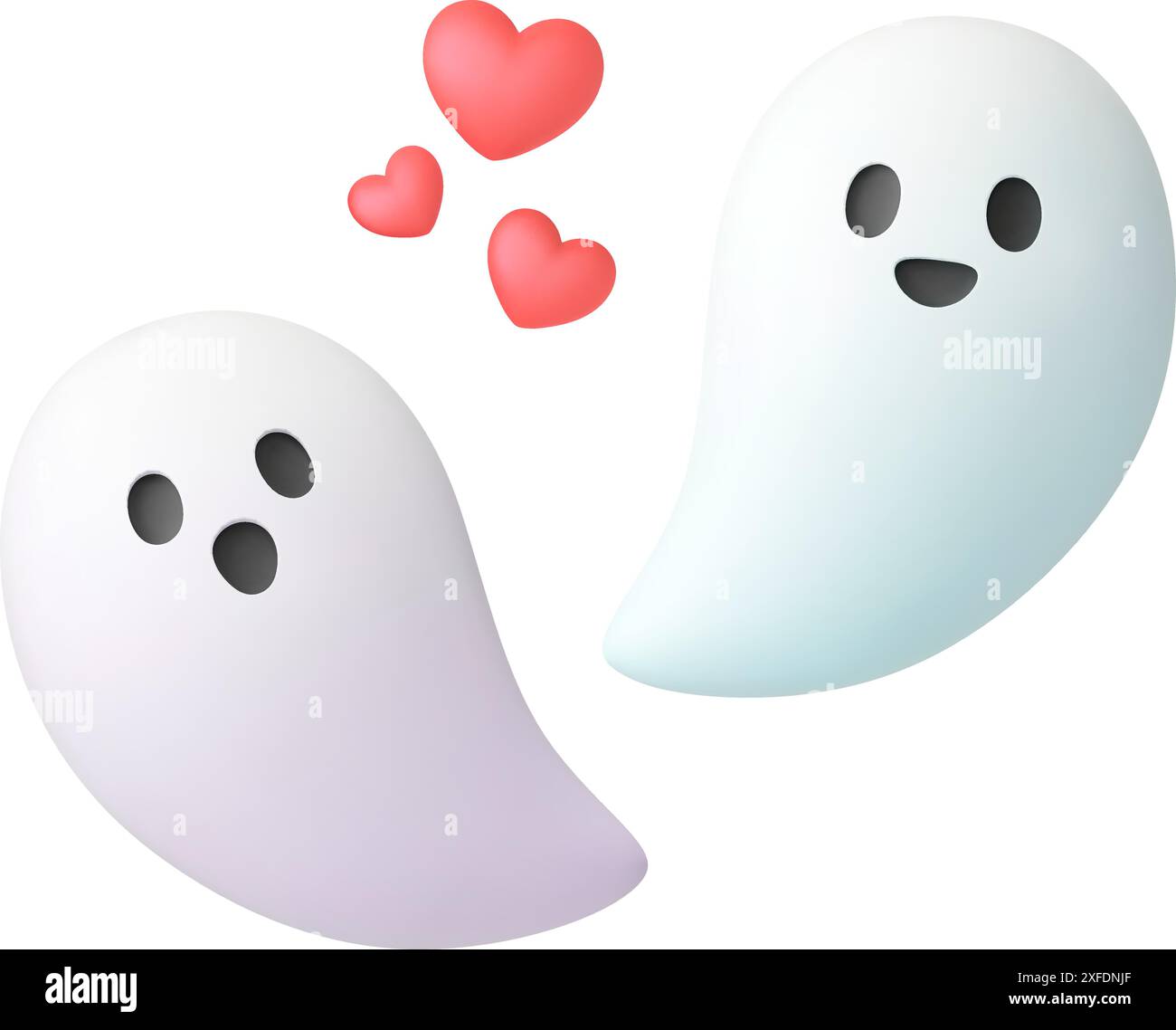 Funny 3d ghosts. Isolated ghost in love, phantoms with hearts card ...