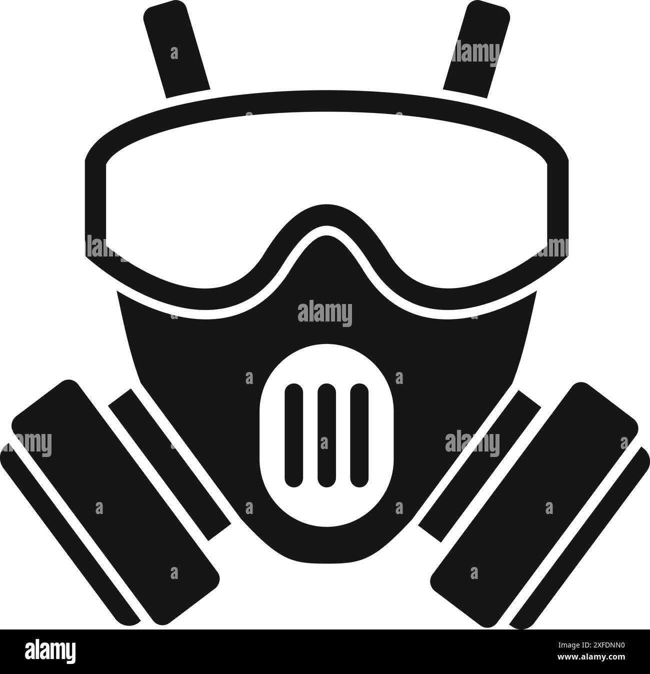 Simple black and white icon of a gas mask protecting from toxic fumes ...