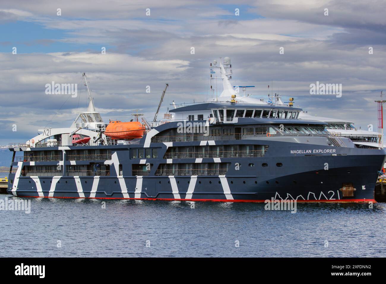The expedition ship, Magellan Explorer, berthed in Ushuaia, Argentina ...