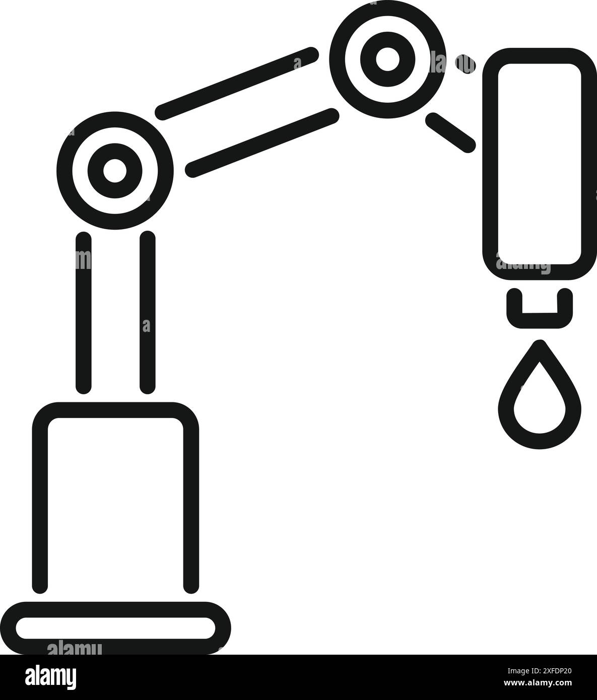 Simple line art icon of a robotic arm holding a tube and pouring liquid ...