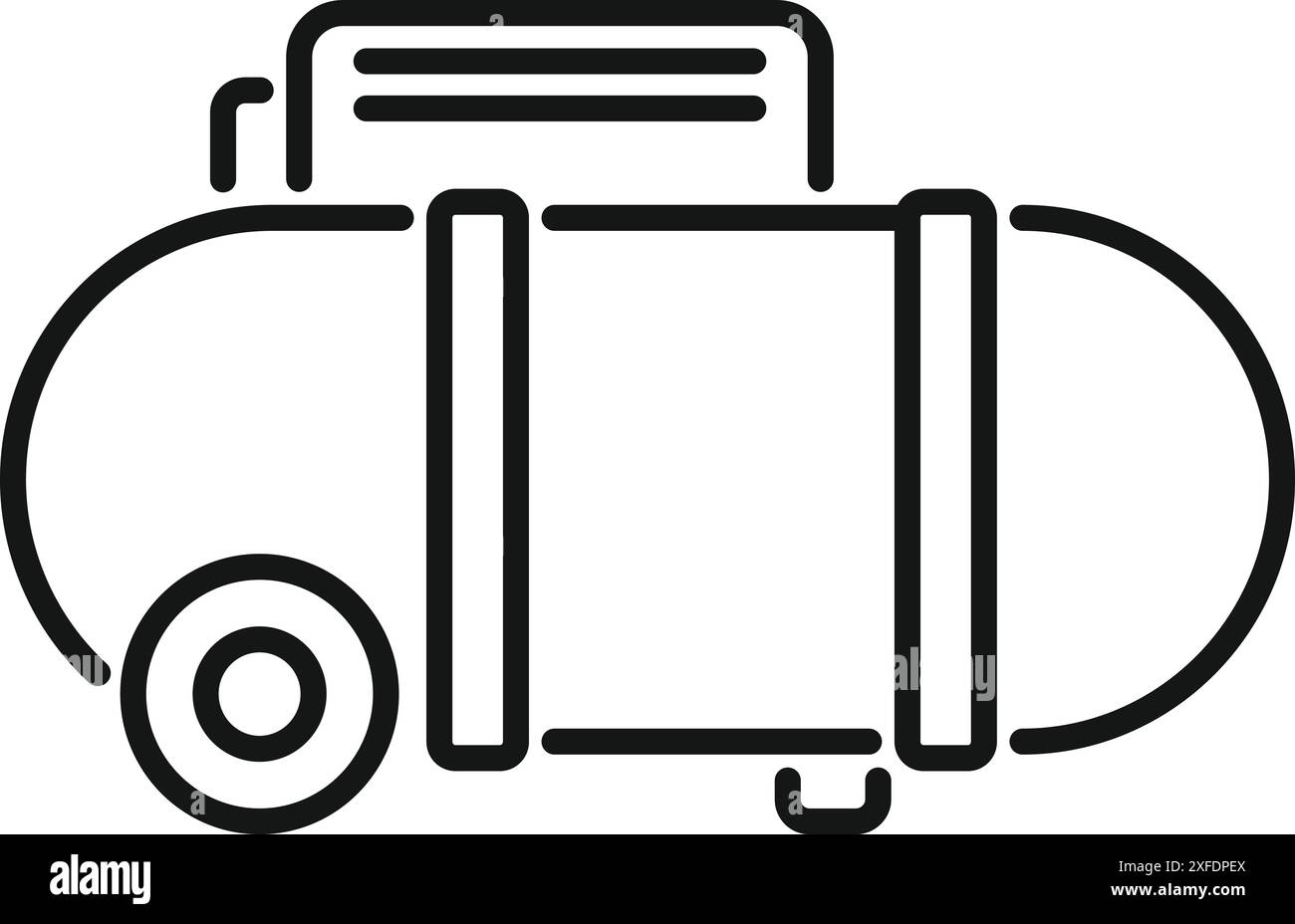 Simple icon of a mobile air compressor standing with one wheel and ...