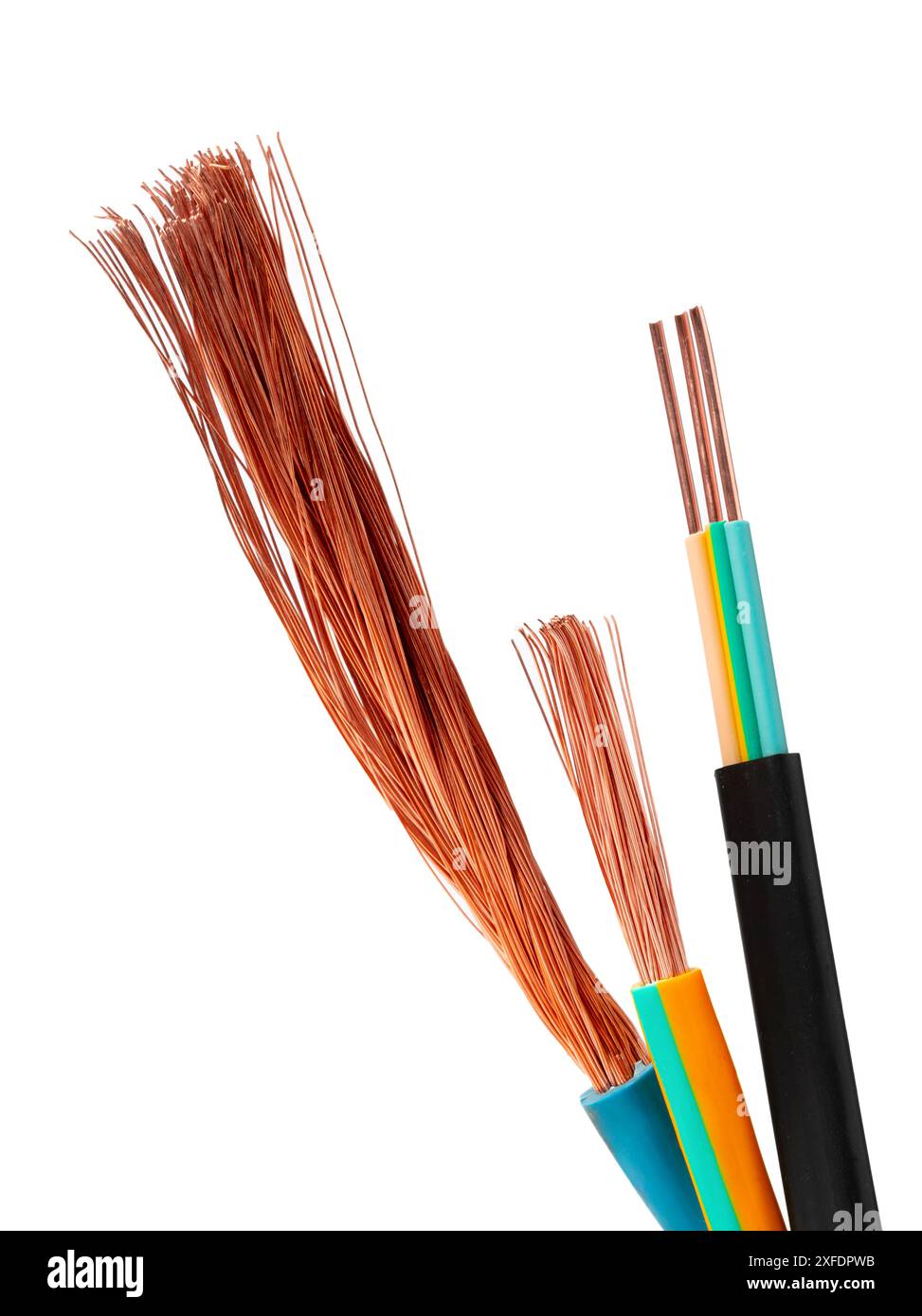 Various Electrical Wires With Exposed Copper Strands on White ...