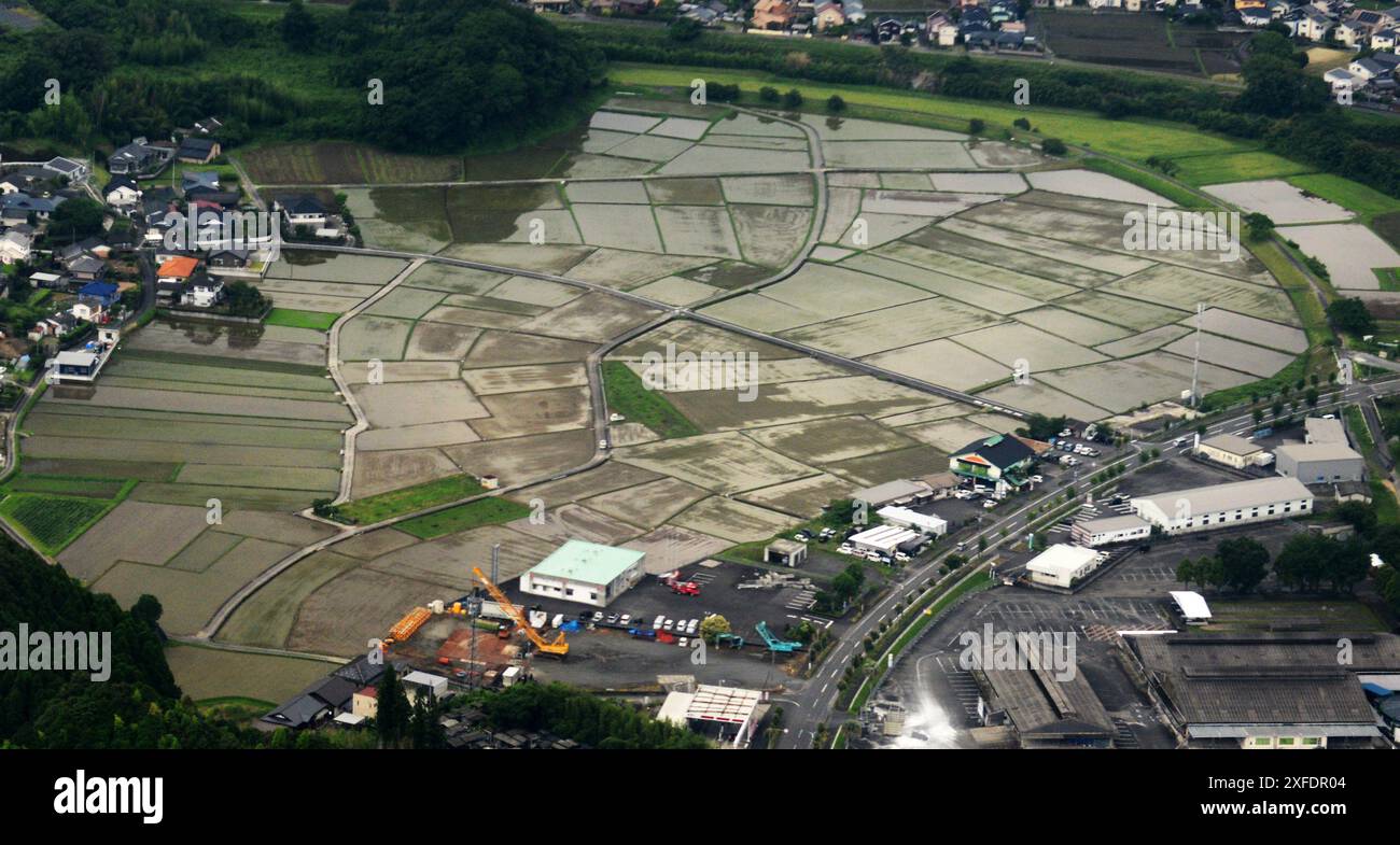 Aerial view of paddy fields in Kagoshima prefecture, Kyushu, Japan ...