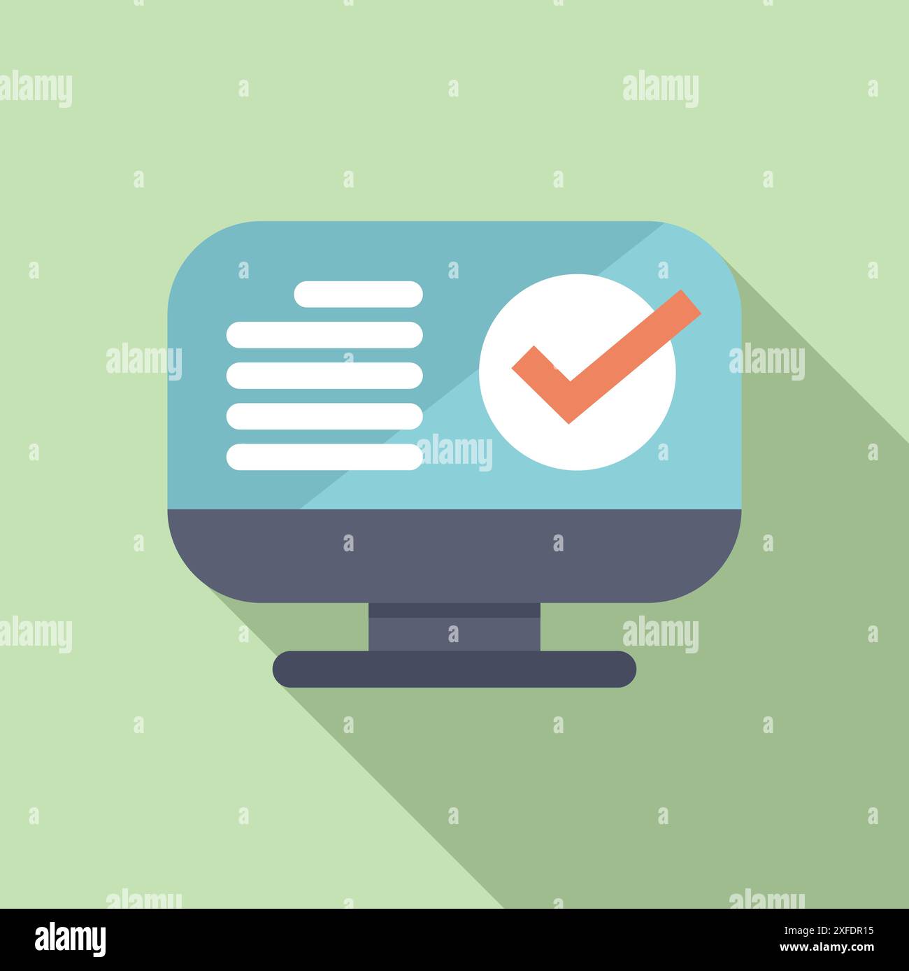 Computer showing check mark icon on screen, concept of task done, completed online quiz ...