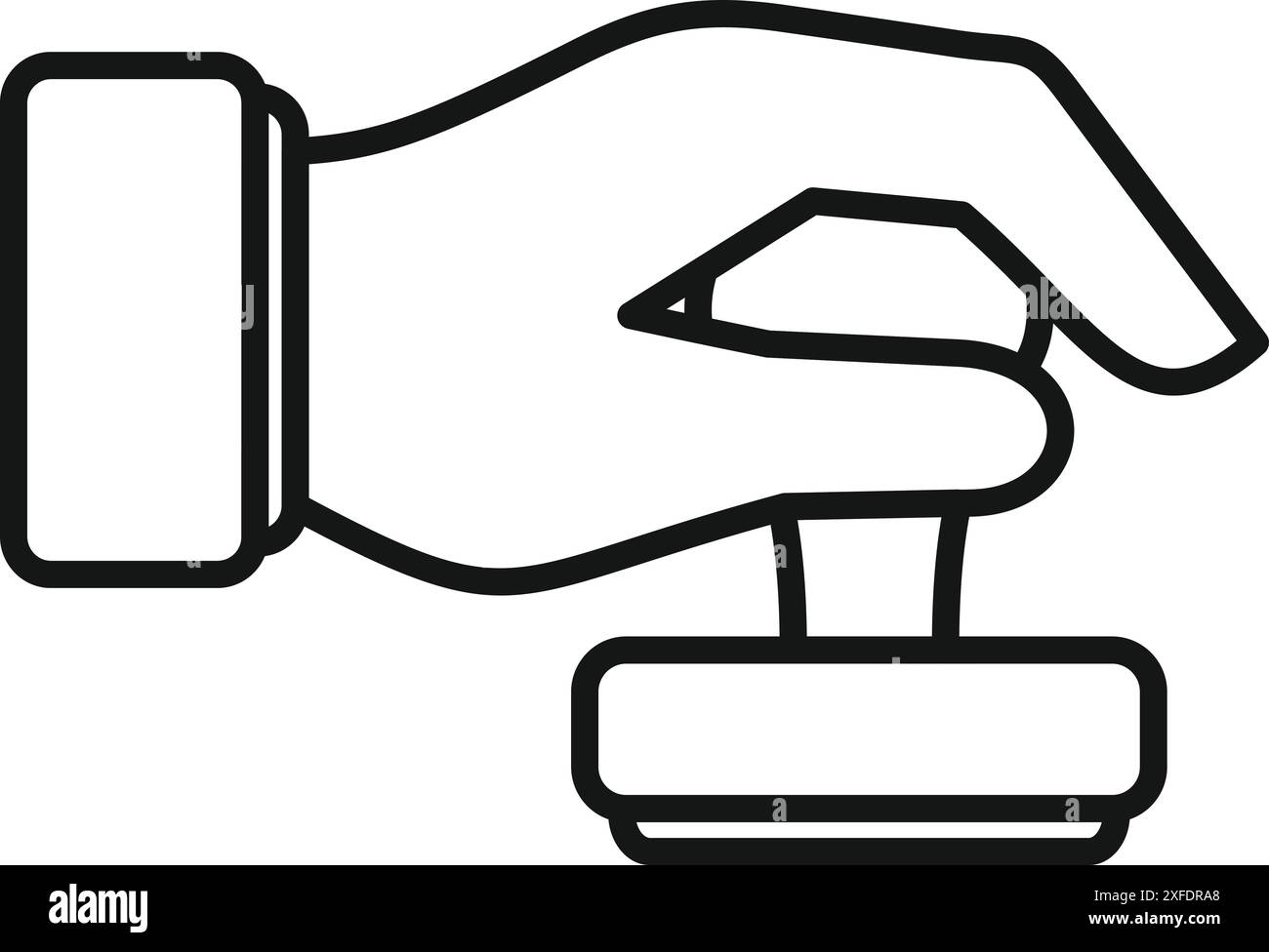 Line drawing of a hand holding a stamper, symbolizing approval ...