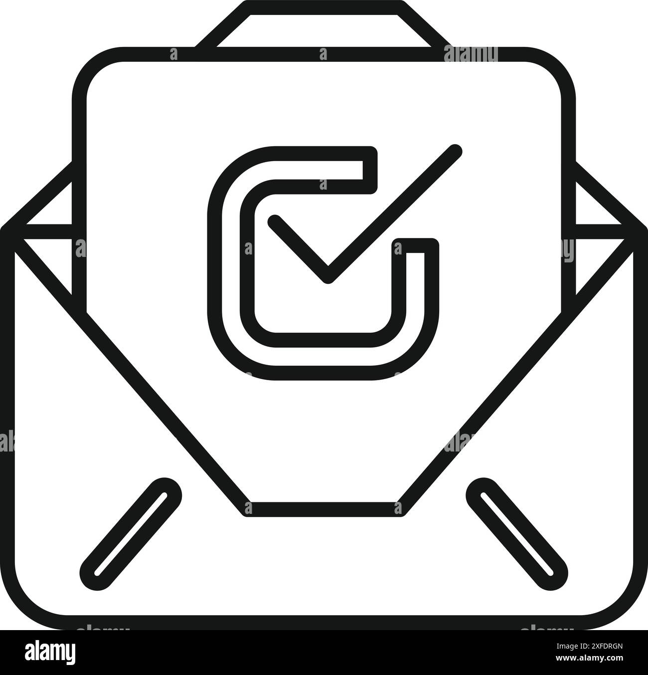 Open envelope icon containing document with check mark representing verification of information ...