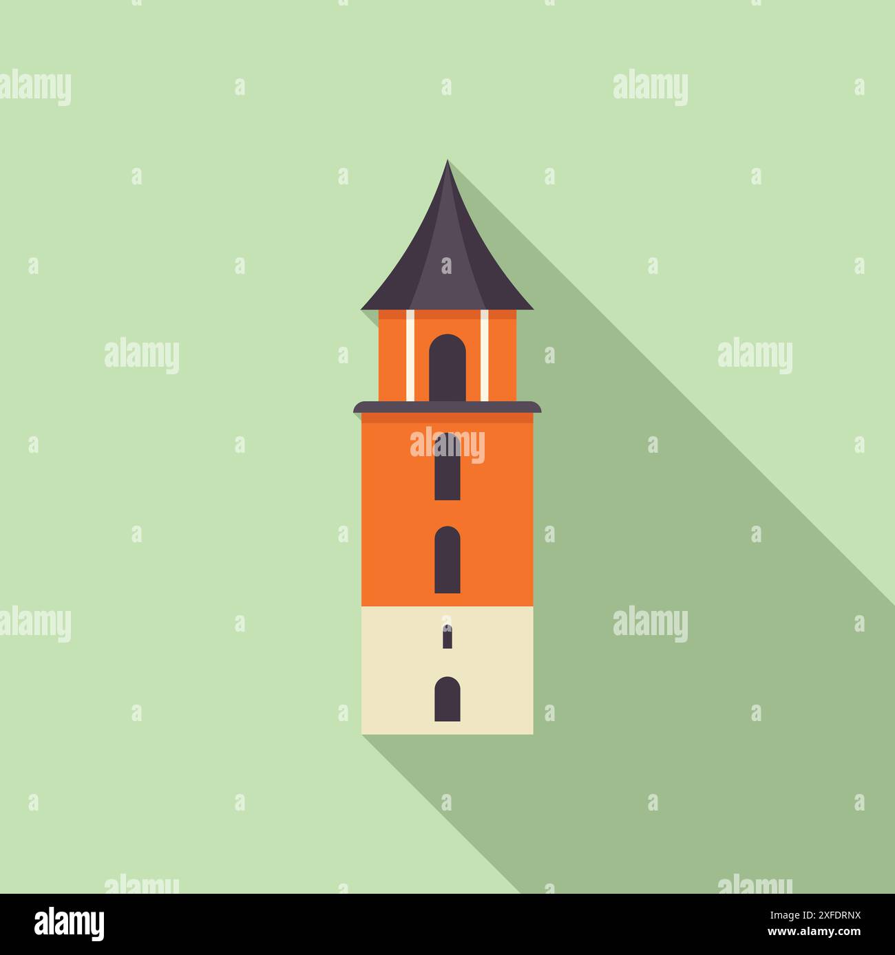 Illustration of a tall brick tower building standing with long shadow ...