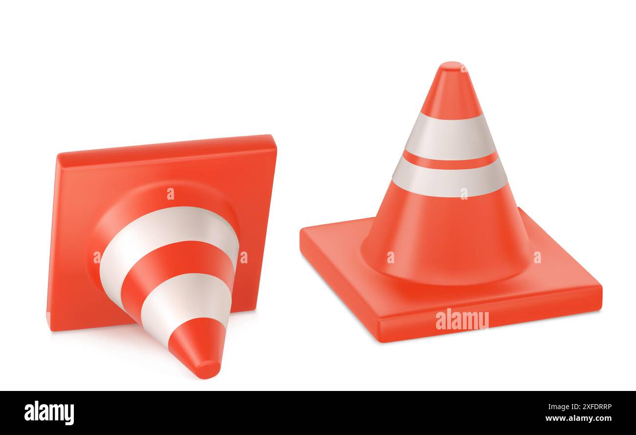 Road construction cone standing and lying. Realistic 3d vector ...