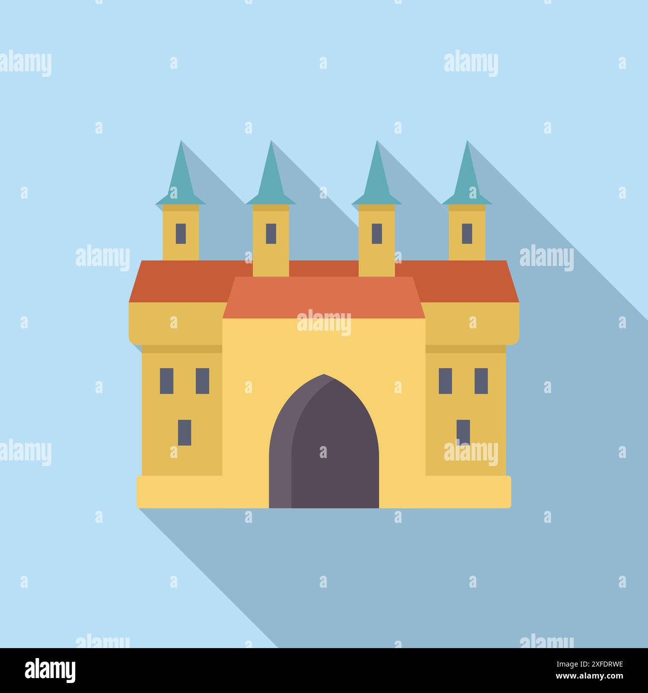 Medieval castle building with towers and gate, representing history and ...