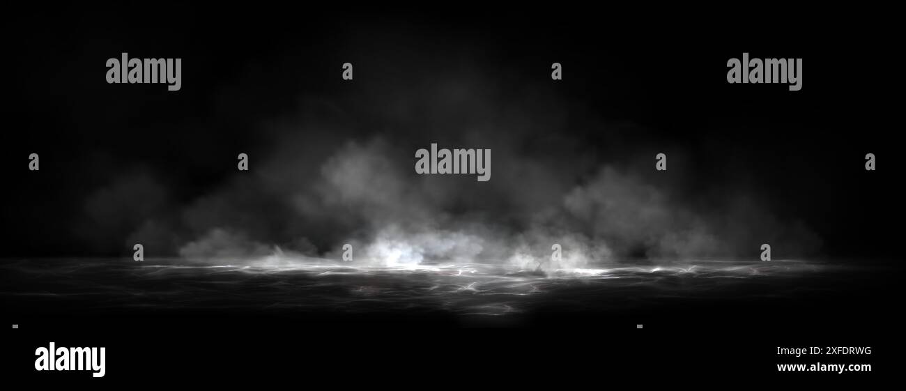 Water surface with magic neon glow from inside and smoke on top ...