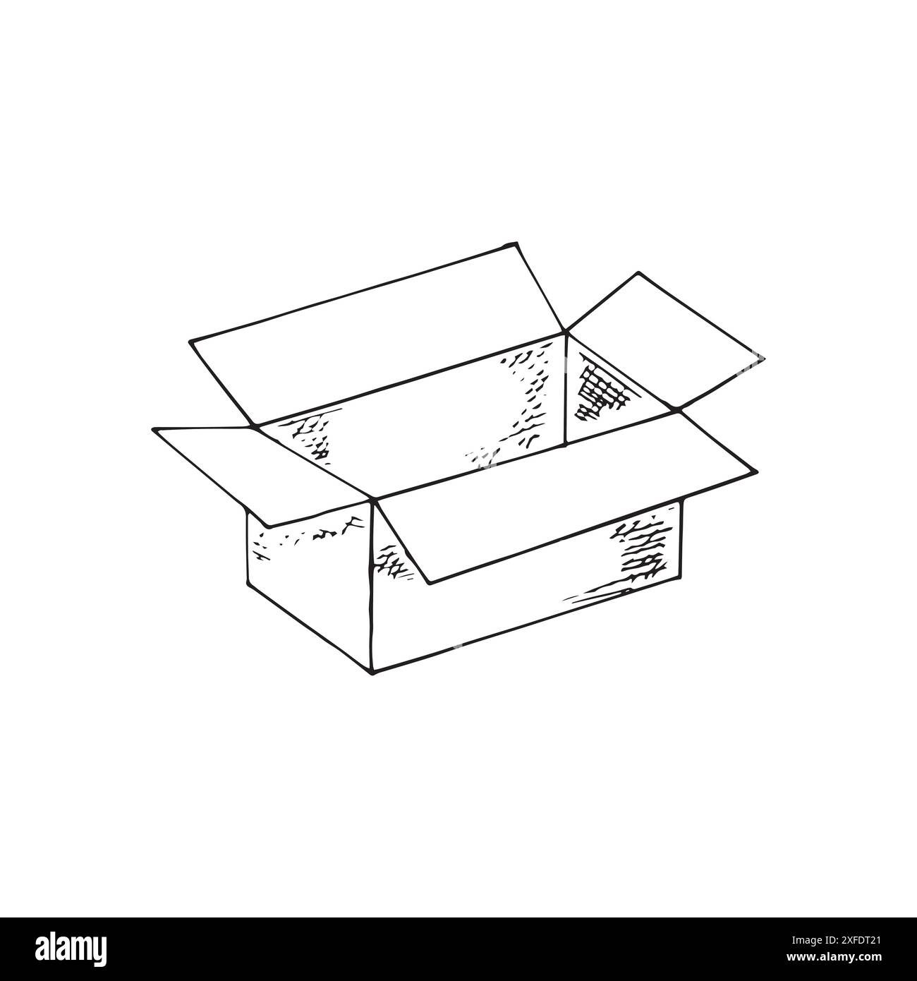 Hand drawn open mailbox. A cardboard box for shipping, mailing ...