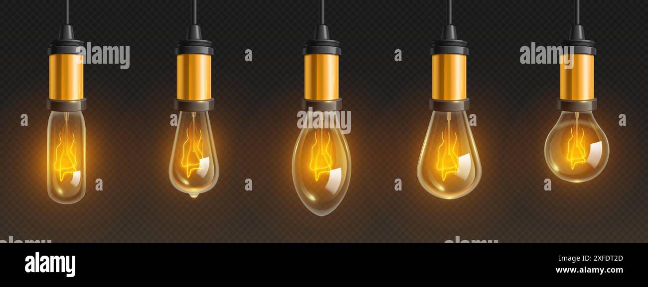 Vintage light bulbs set isolated on transparent background. Vector ...