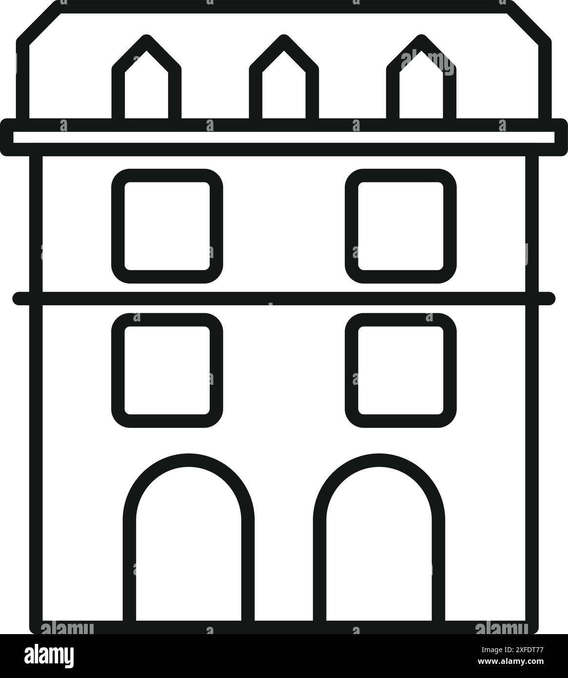 Line art icon of a building facade featuring arched entrances, multiple ...