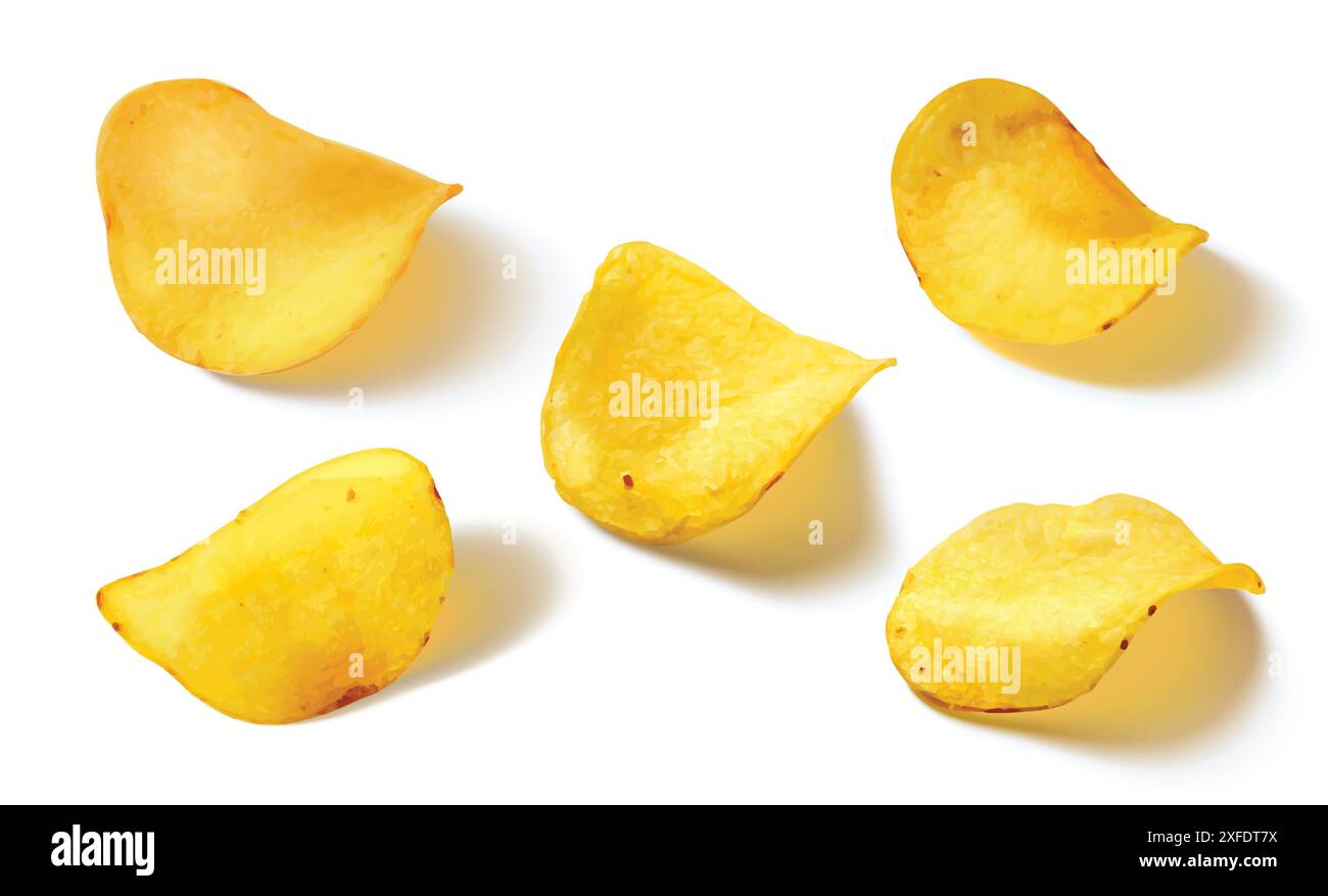 Potato chip lying with shadow. Realistic 3d vector illustration set of ...
