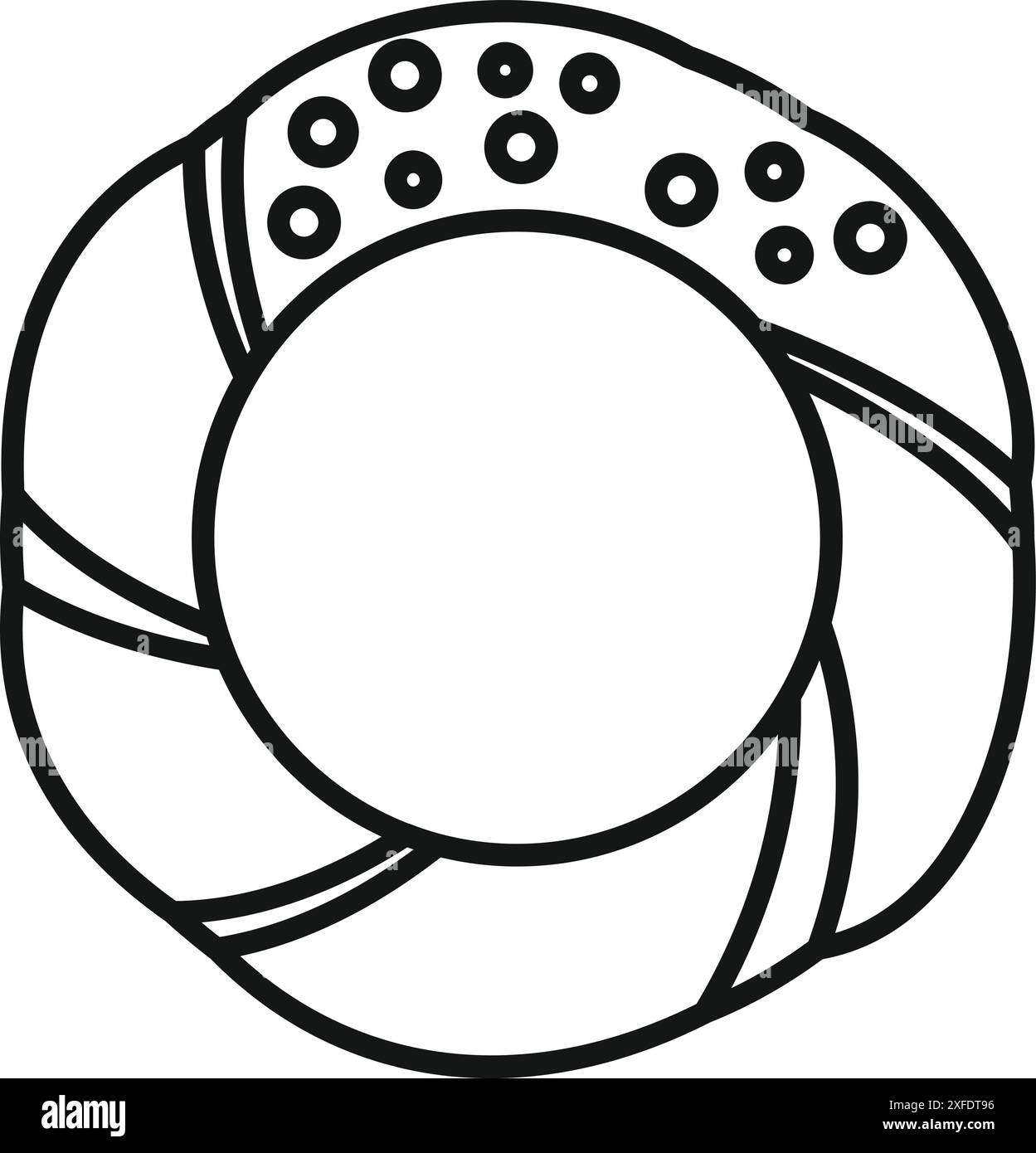 Simple black and white line art of a round life buoy, providing safety ...