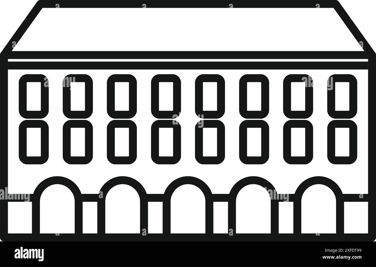 Line drawing of a city hall building facade with arched windows Stock ...