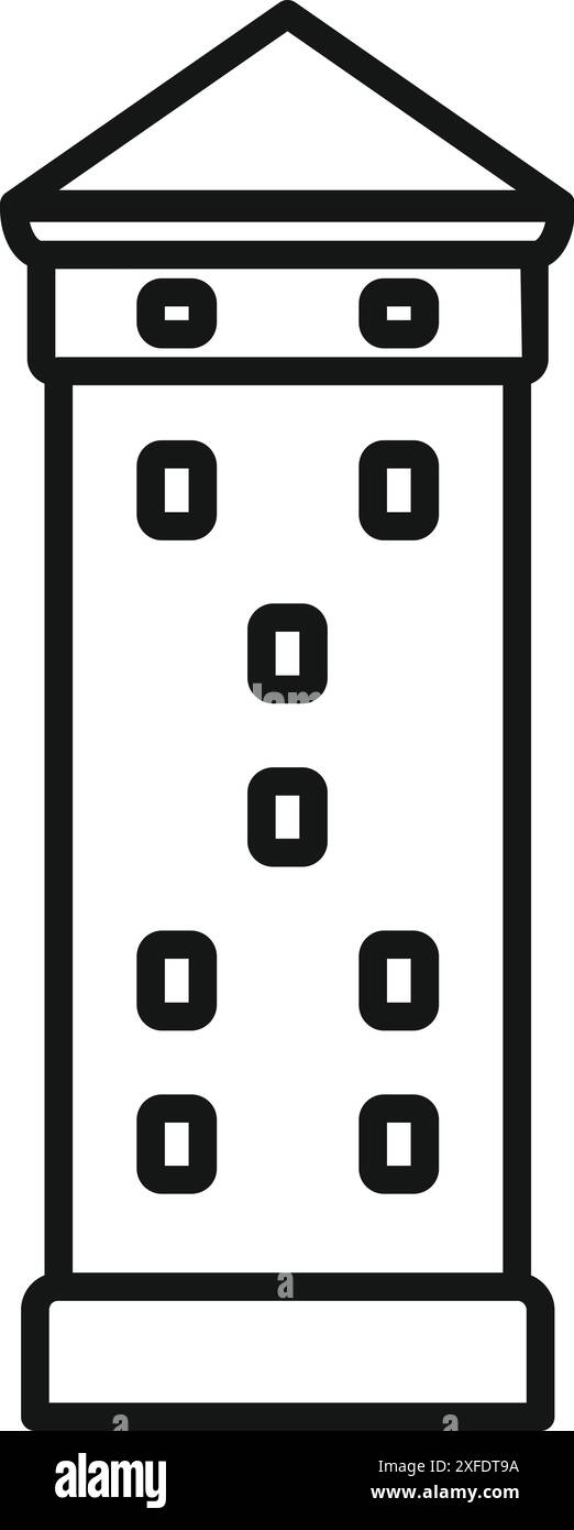 Simple line drawing of a tall medieval tower building with small ...