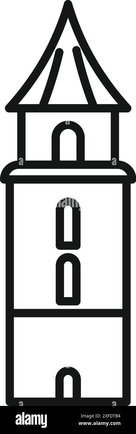 Simple line drawing of a medieval tower, evoking european history and ...