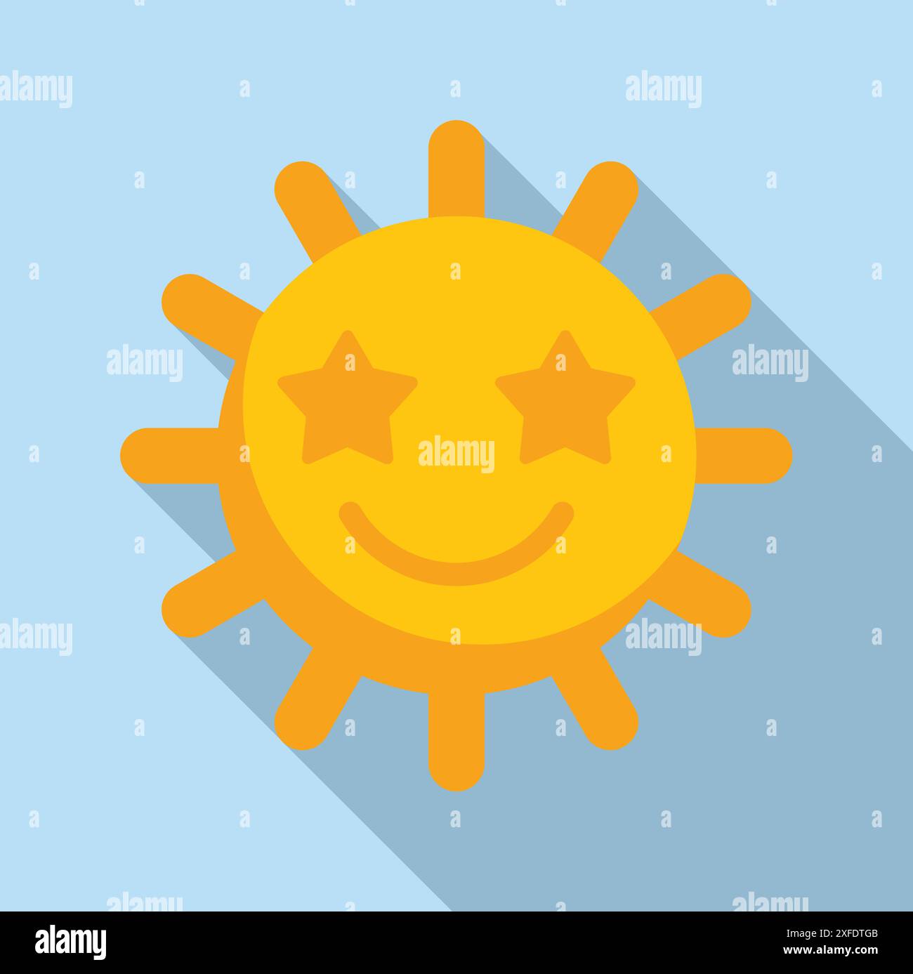 Cartoon sun character smiling with starry eyes, bringing joy and ...