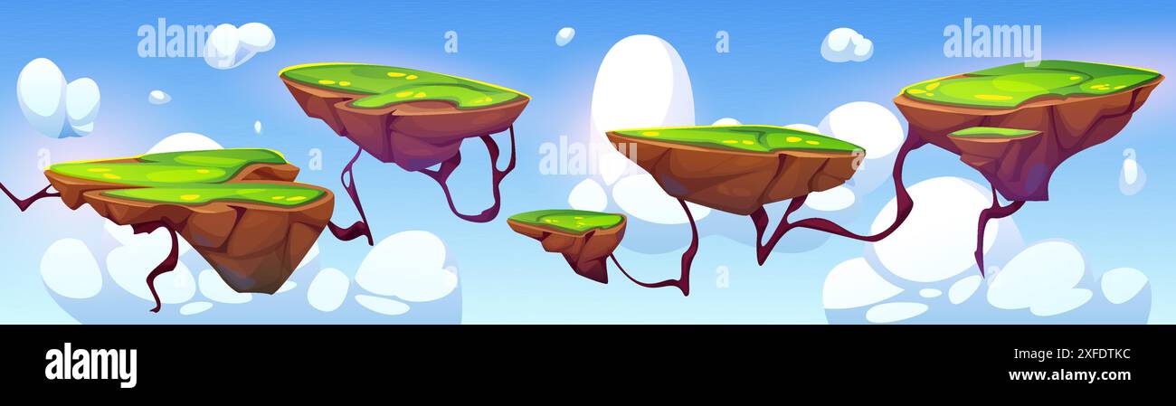 Arcade Game Level Landscape With Flying Island Platform For Jump