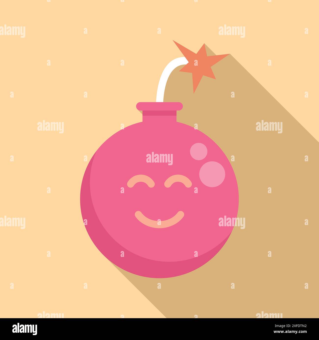 Cartoon style drawing of a pink bomb with a lit fuse smiling on a ...