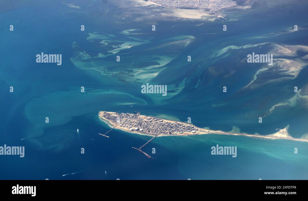 Aerial view of Ras Tanura and the Tarout Bay in Saudi Arabia Stock ...