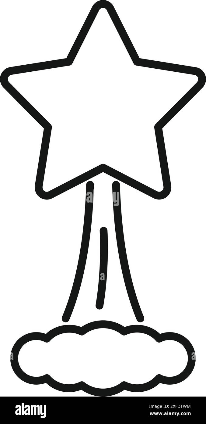 Simple line art illustration of a big shining star flying up from a ...