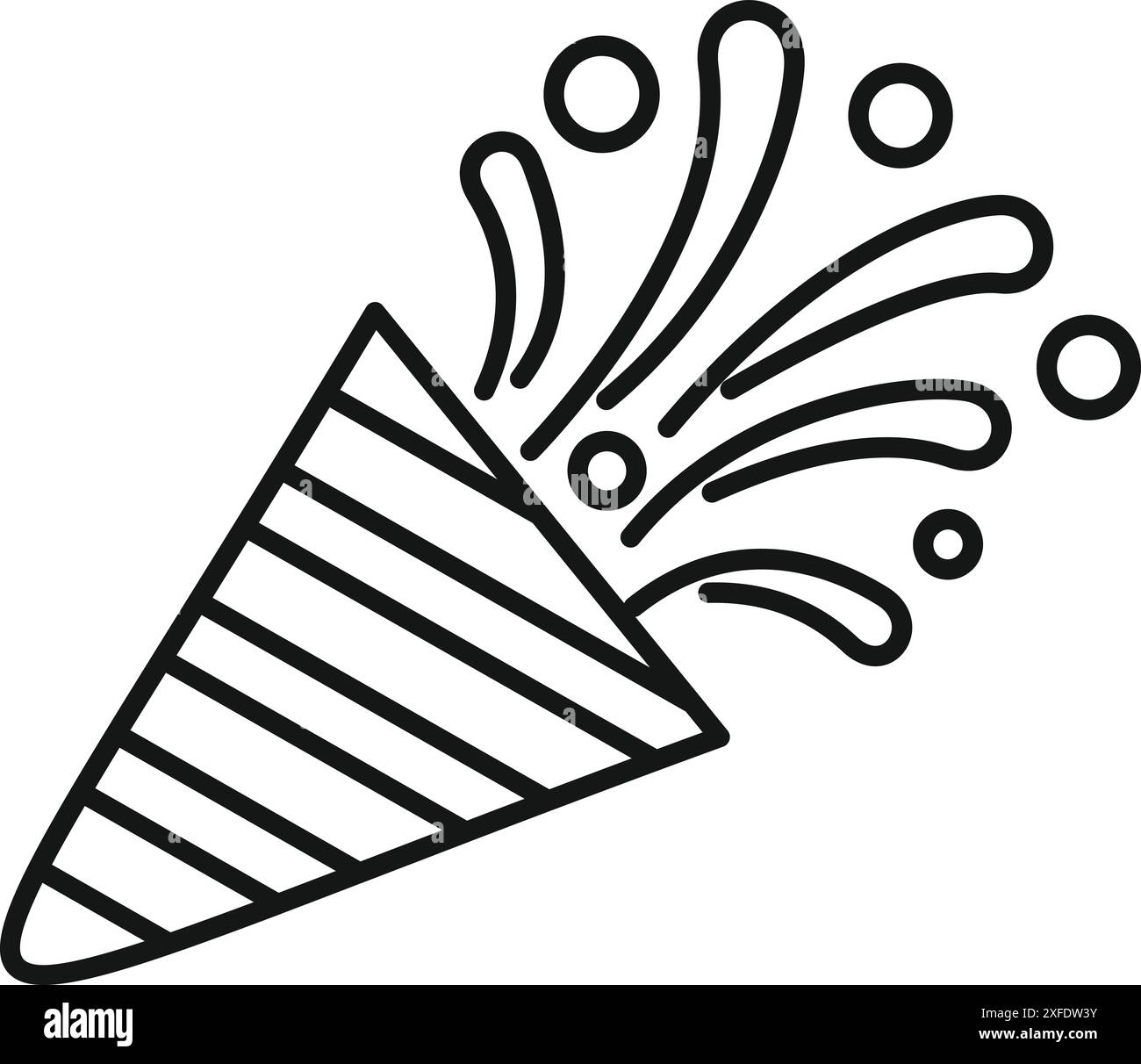 Simple line drawing of a party popper exploding with confetti, perfect ...