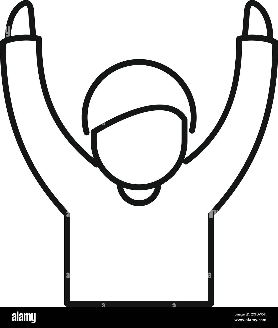 Simple line icon of a young person raising their arms in celebration ...