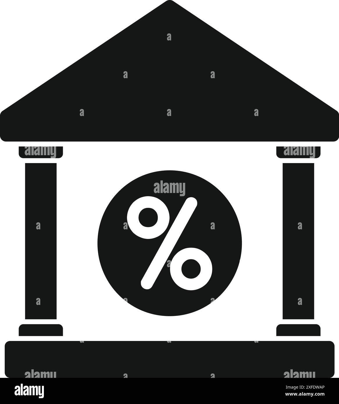 Simple icon of a bank building with pillars framing a large percent ...