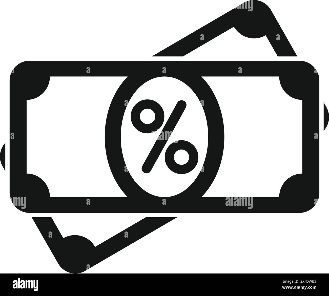 Black and white icon of two banknotes with a large percentage symbol ...