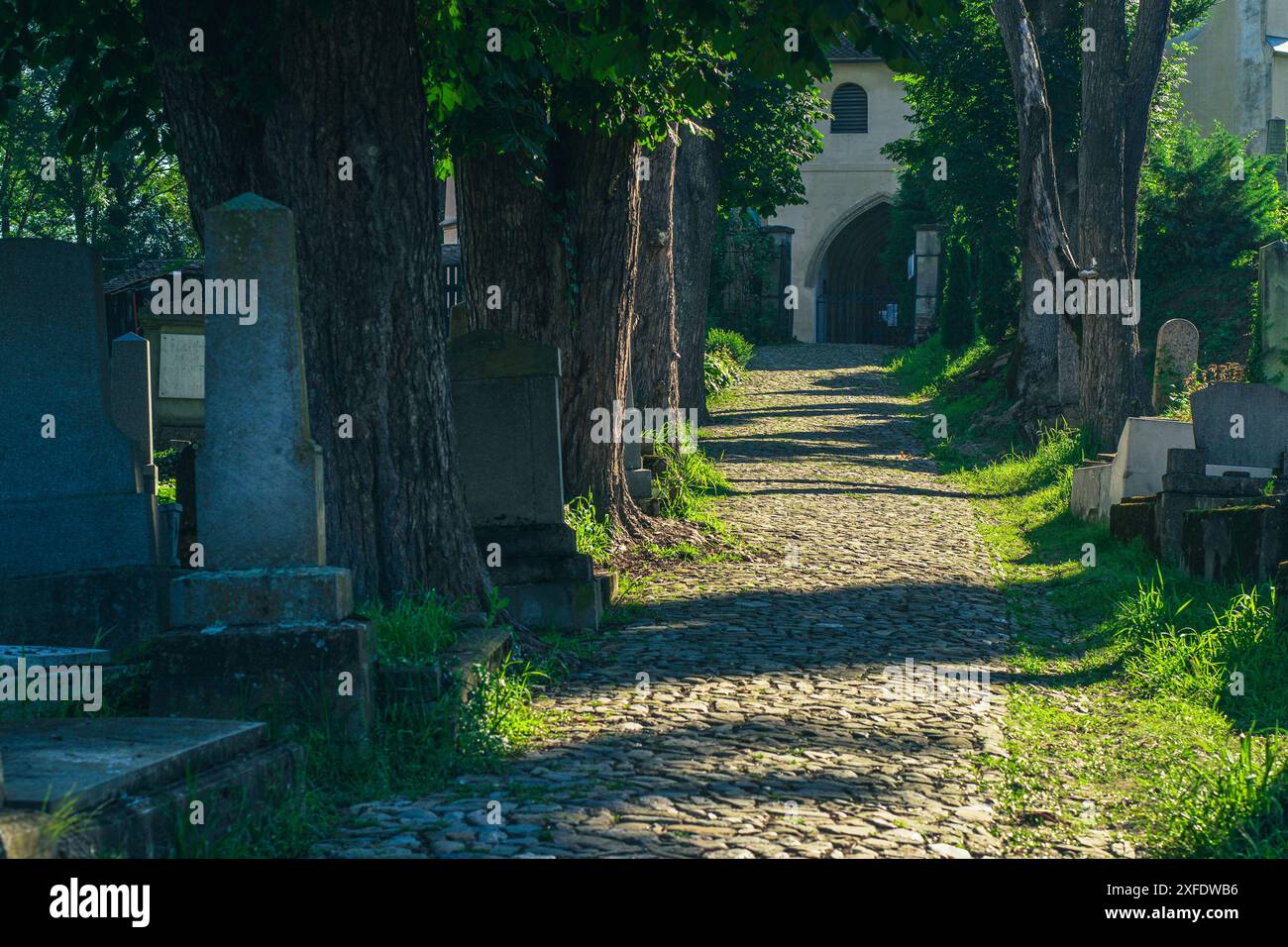 cobblestone road leading up to the top of Cimitirul Bisericii din Deal ...