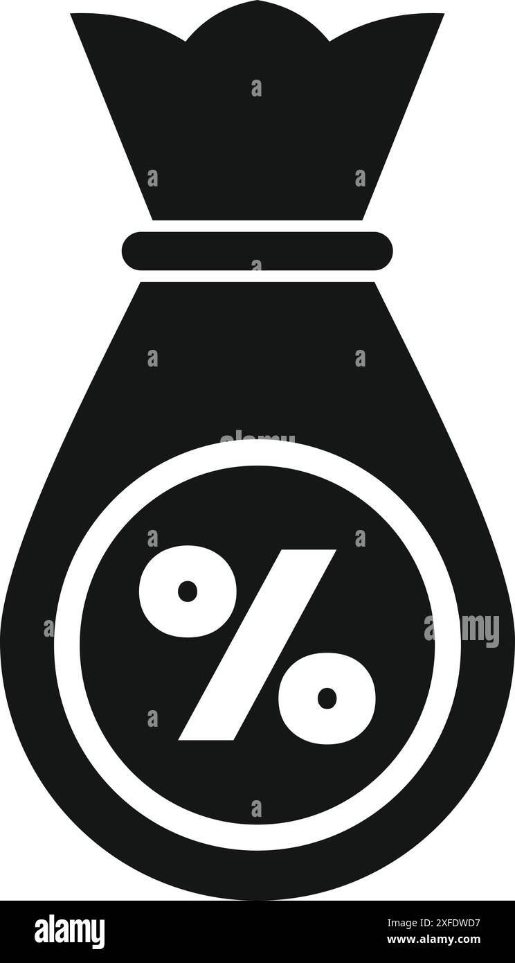 Black and white icon of a money bag showing percentage sign ...