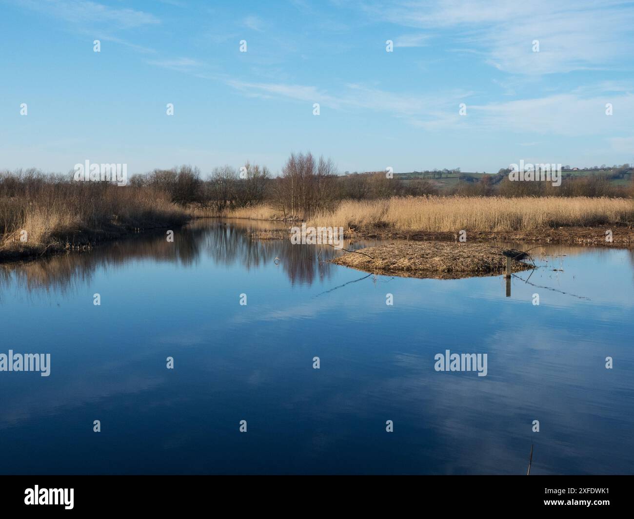 Pools and reedbed from Viridor Hide, Westhay Moor Nature Reserve ...